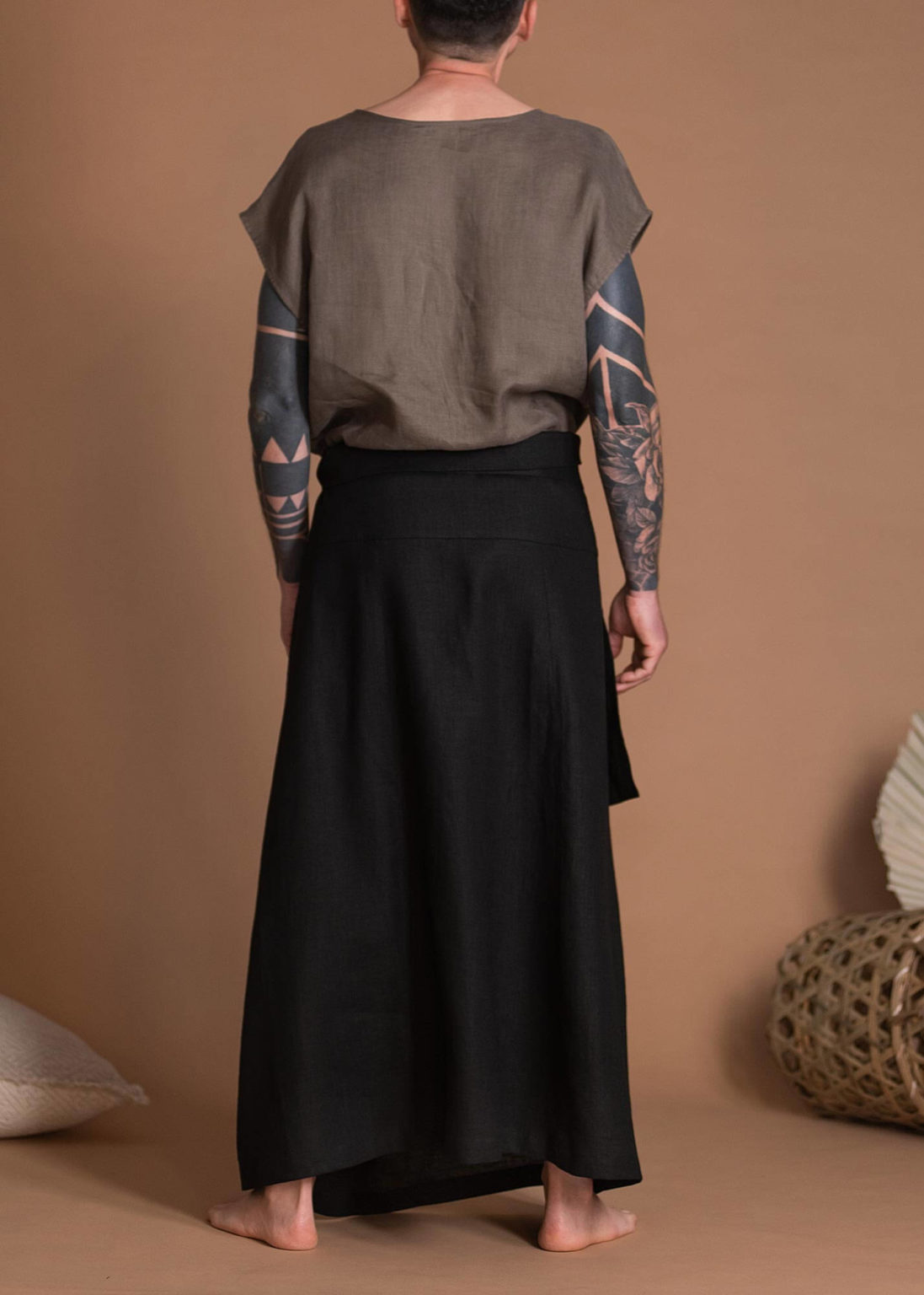 Men's Linen Skirt, Unisex Wrap Linen Skirts, Gender Neutral Wear | Shantima